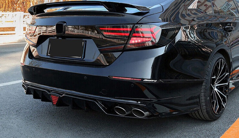Gloss Black Honda Accord Rear Diffuser + Corner Apron Spats W/ LED